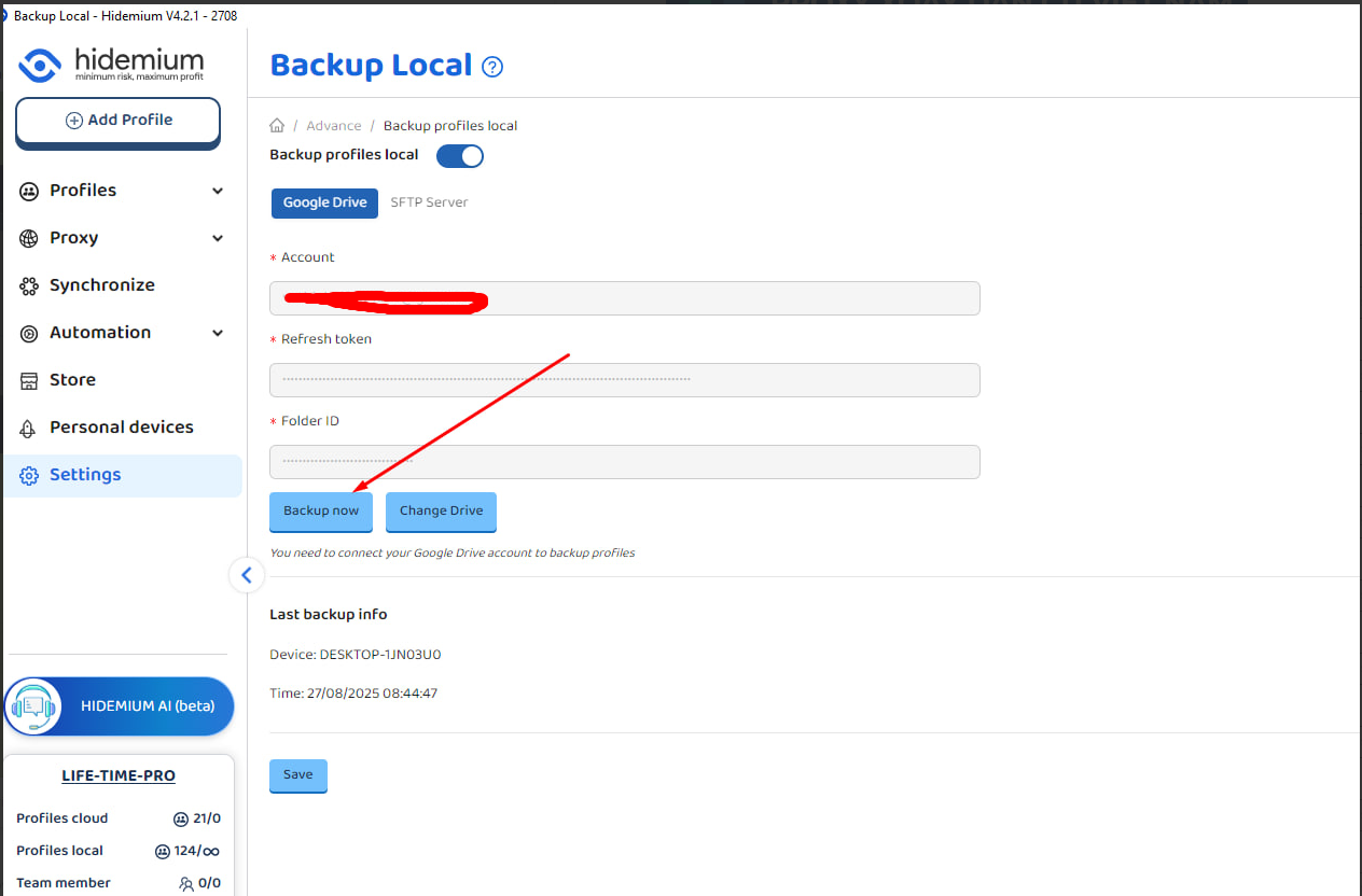 User Guide for Local Profile Backup - Hidemium Education